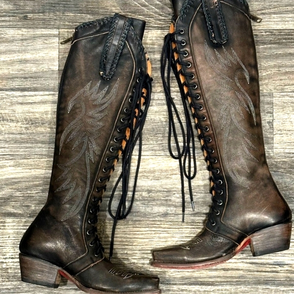Freebird by Steven | Shoes | Preowned Freebird Wilder Tall Lace Up Genuine Leather Cognac Boots ...